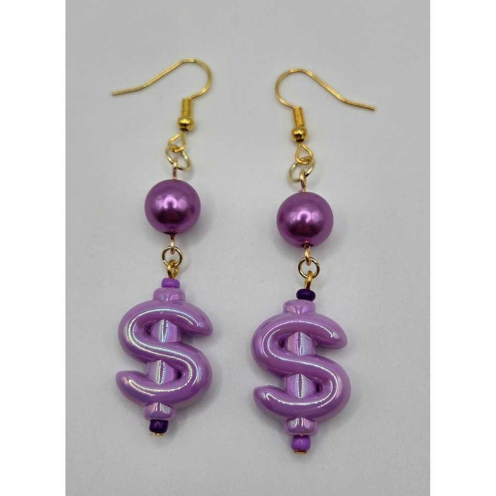 Handmade | Jewelry | Handmade Earrings Purple Faux Pearl Money Sign ...